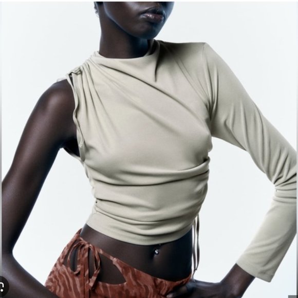 Zara | Tops | Zara Ruched Asymmetric Top In Light Green | Poshmark